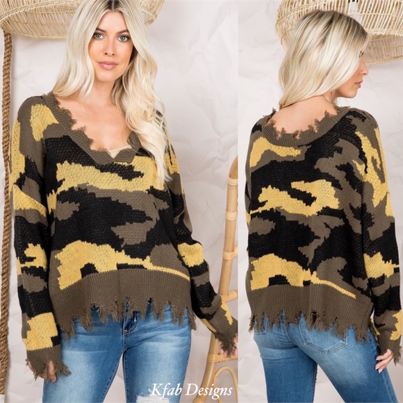 Sweaters | Last 2 V Neck Super Soft Oversized Distressed Camo Sweater ...